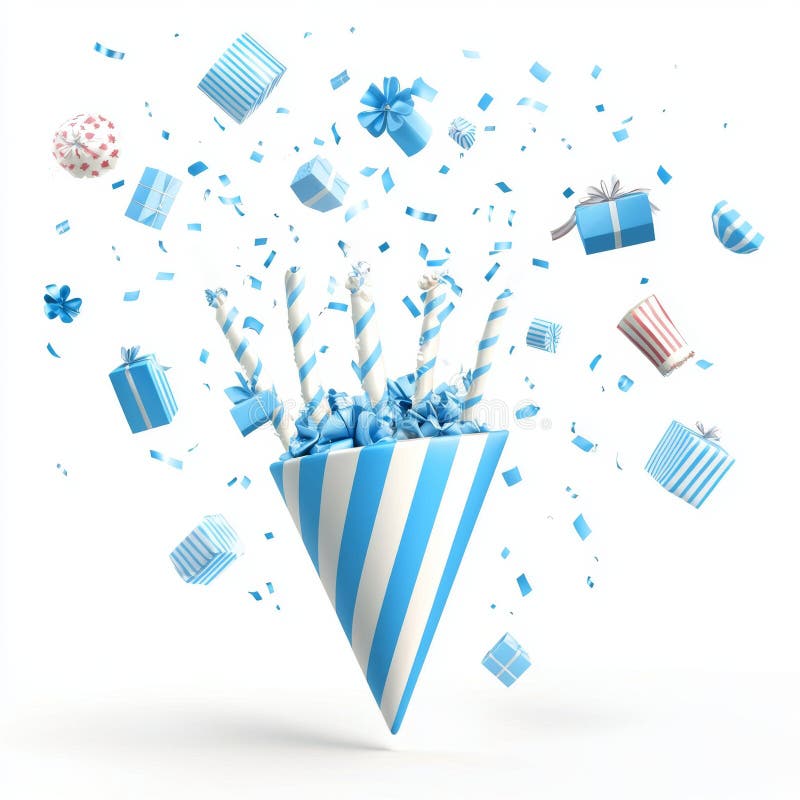 Firecracker Explosion with Serpentine and Presents for Birthday and ...