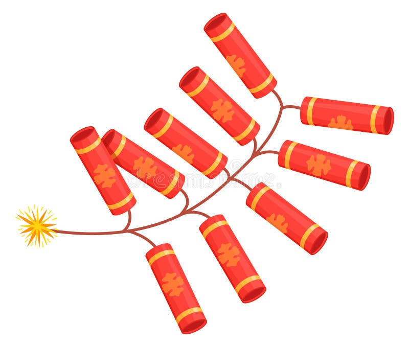Firecracker Group on Burning Rope. Festive Explosive Cartoon Icon Stock ...