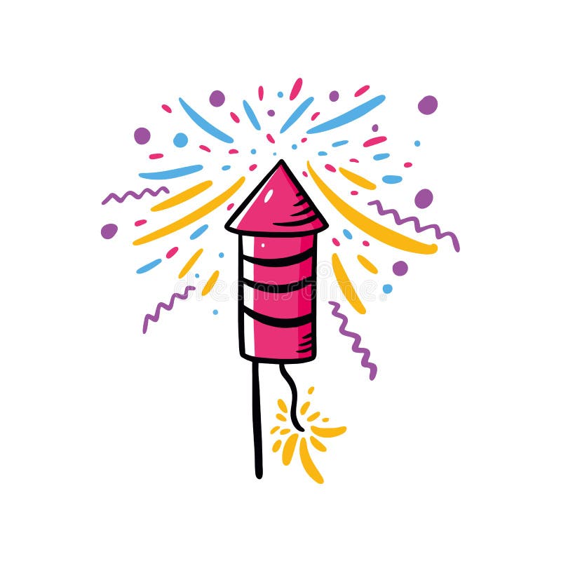 Firecracker Hand Drawn Vector Illustration. Cartoon Style Stock ...
