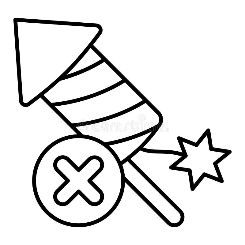 Firecracker Rocket Stick Ban Thin Line Icon, Prohibited Items Concept ...