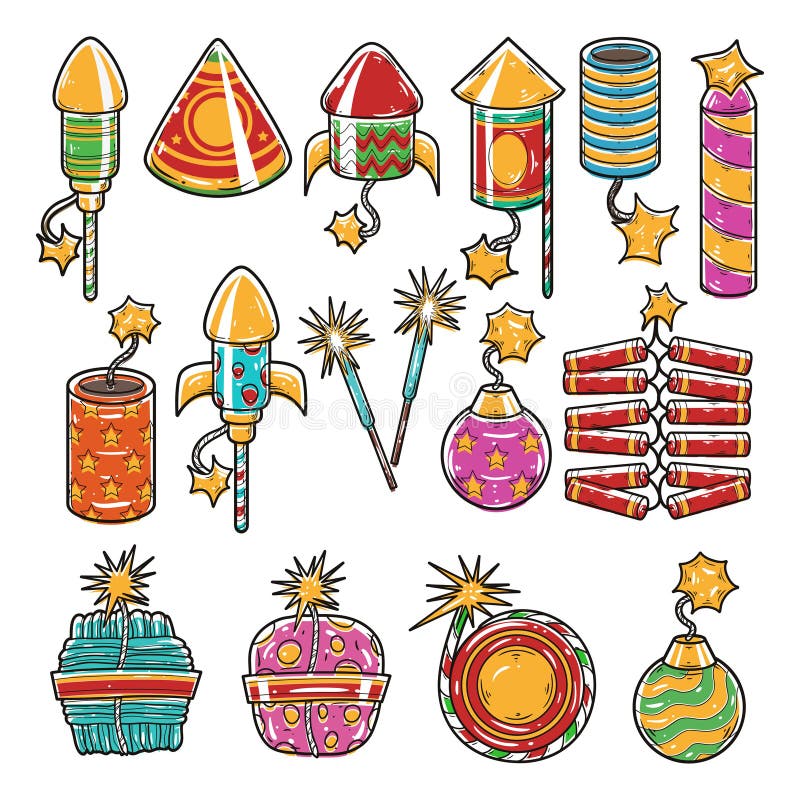 Firecracker Vector Hand-drawn Illustration Set Stock Vector ...