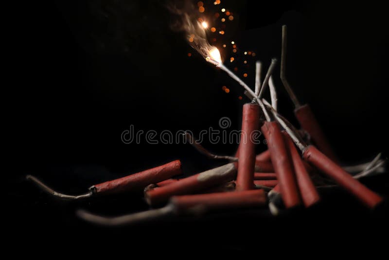 Firecrackers Isolated on Black Background Stock Photo - Image of ...