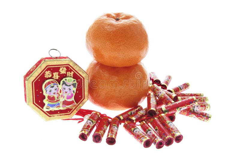 Firecrackers and Mandarin stock photo. Image of fruit - 7158612