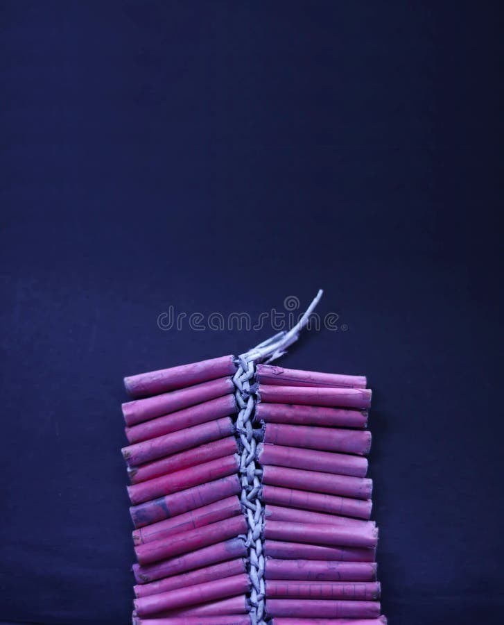 Firecrackers String Isolated on Black Background Stock Image - Image of ...