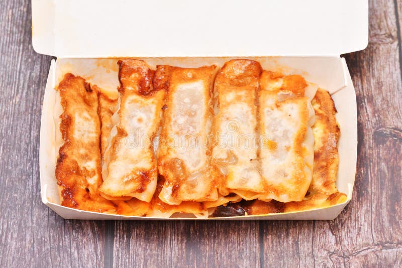 Takeaway Box of Fired Dumpling Stock Photo - Image of meat, gyoza ...