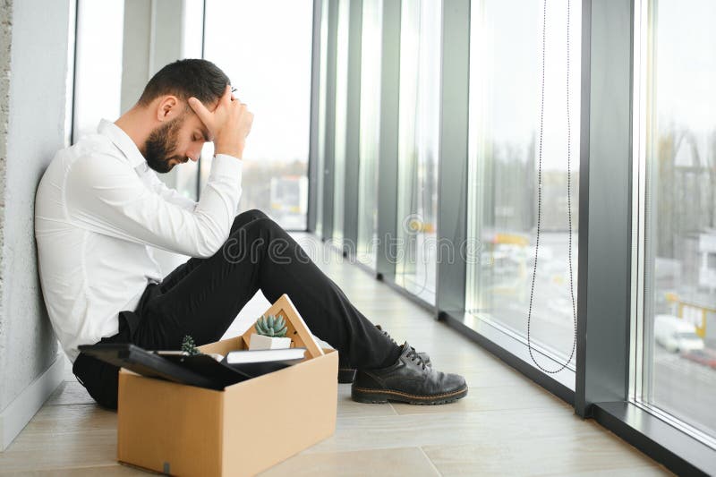 Fired Frustrated Man in Suit Sitting on Floor in Office Stock Photo ...