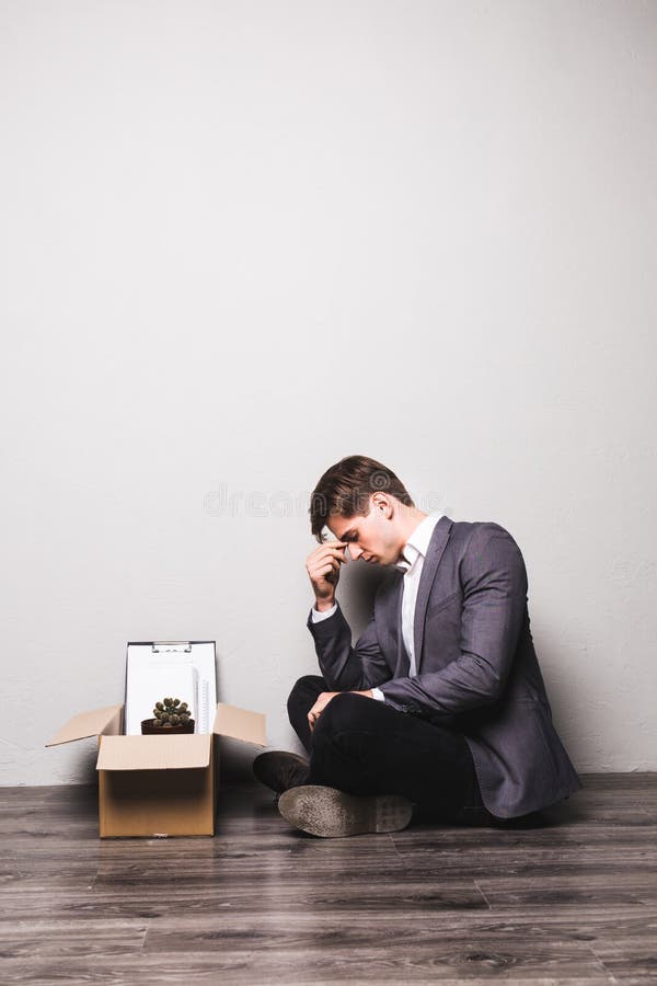 Fired Frustrated Sad Man in Suit Sitting on Floor in Office. Stock ...