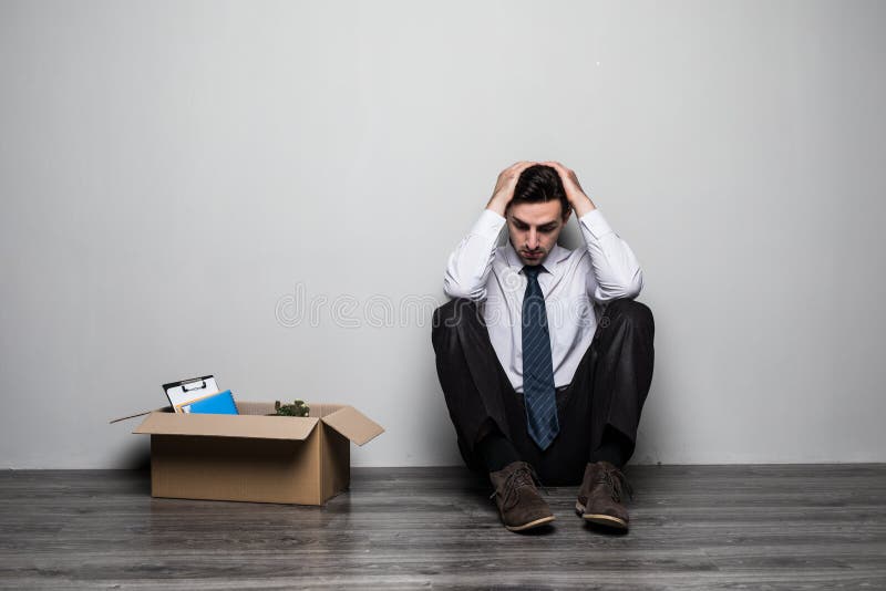 Fired Sad Frustrated Man in Suit Sitting Near Office. Stock Photo ...