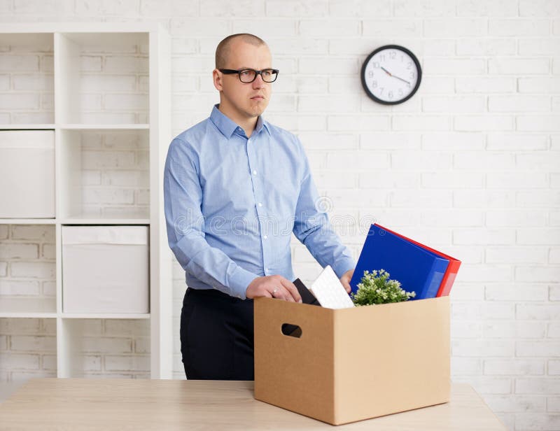 Fired Sad Man Packing His Things in Office Stock Image - Image of ...