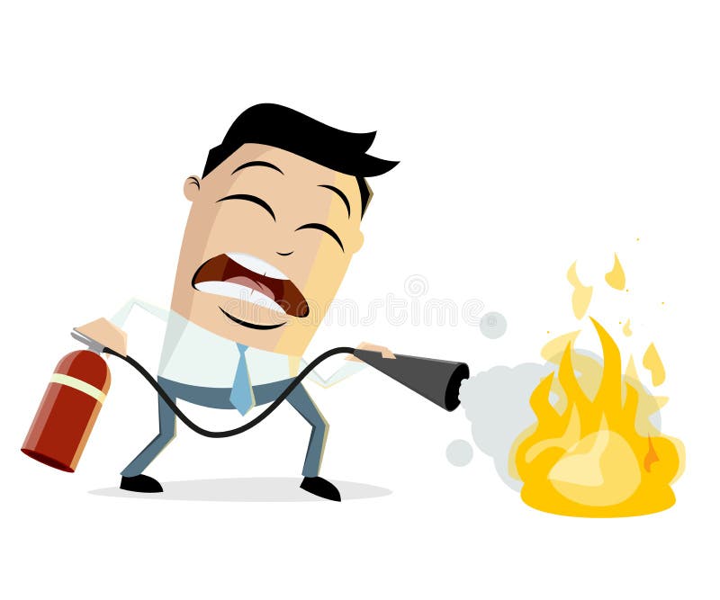 Funny Illustration of an Asian Cartoon Man with Fire Extinguisher Stock ...