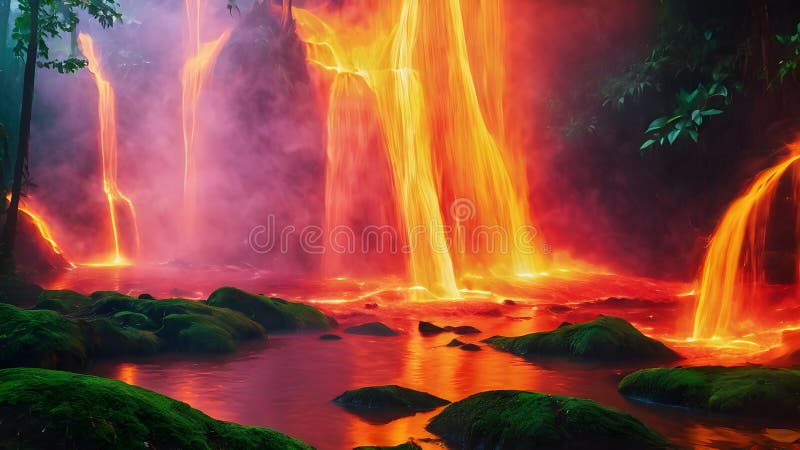 Fire Water Woods, Generative Ai Illustrator Stock Illustration ...