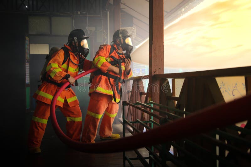 Firefighters Inside the Fire Stock Image - Image of protection, gear ...