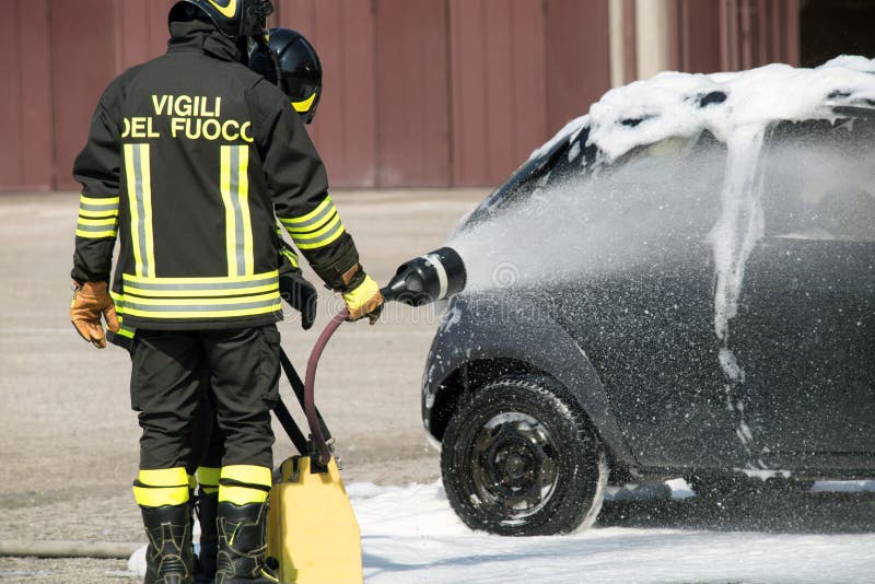 Firefighter in Action Jump Down Quickly from the Fire Truck Stock Photo ...