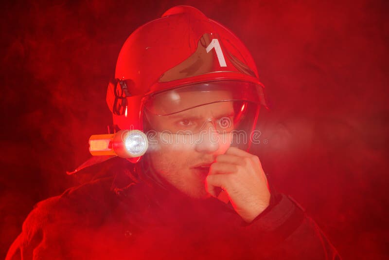 Fireman using phone. stock image. Image of people, cutout - 38622679
