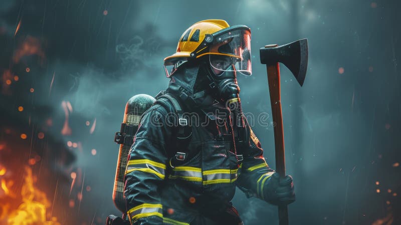 The Firefighter with Axe. AI Generated Stock Photo - Image of flames ...