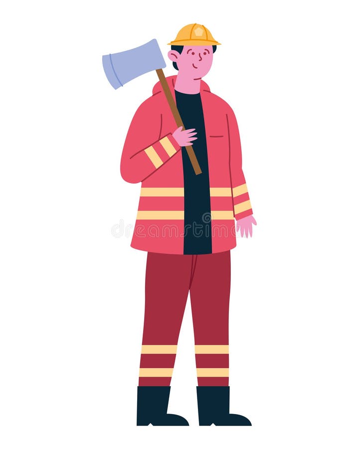 Firefighter with axe tool stock vector. Illustration of character ...