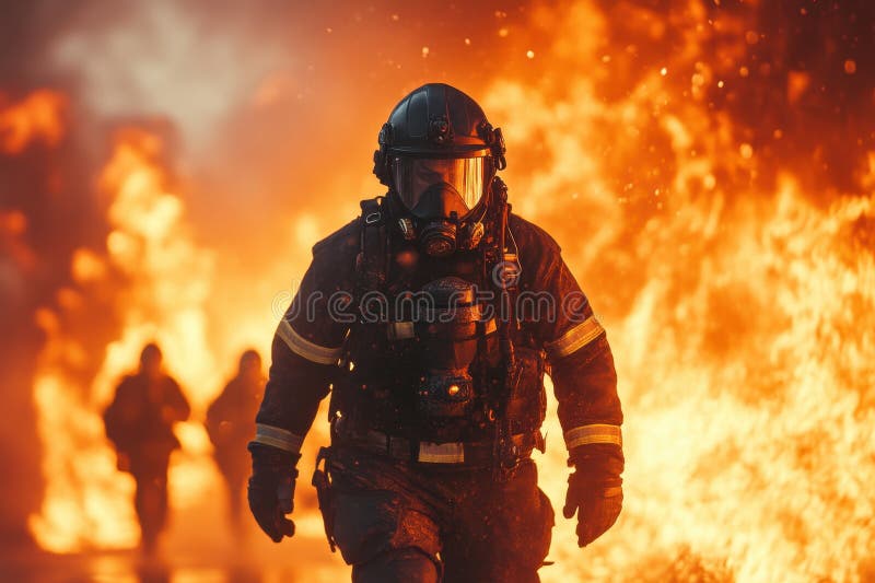 Firefighter Battles Flames in a Dramatic and Intense Firefighting ...