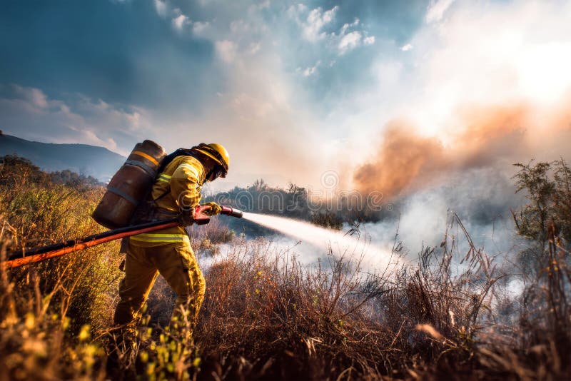 Firefighter Battles Raging Forest Fire with Water Hose in Dramatic ...