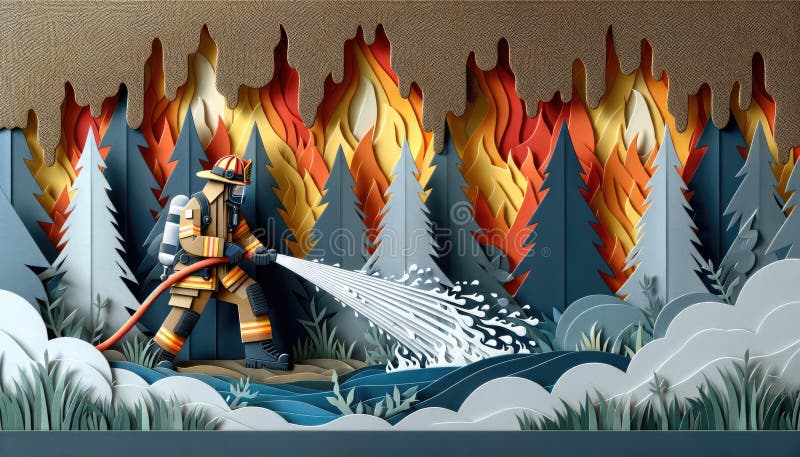 Firefighter Battling Forest Fire Stock Illustration - Illustration of ...