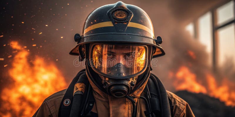 Firefighter Battling Intense Flames in an Industrial Setting during a ...