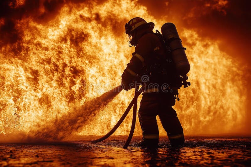 Firefighter Battling Intense Flames, Generative AI Stock Illustration ...