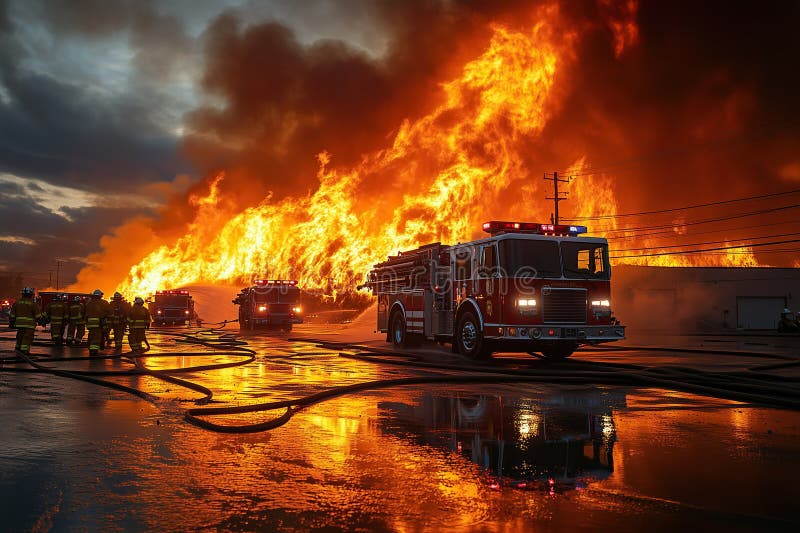 Firefighter Battling Intense Flames, Generative AI Stock Illustration ...