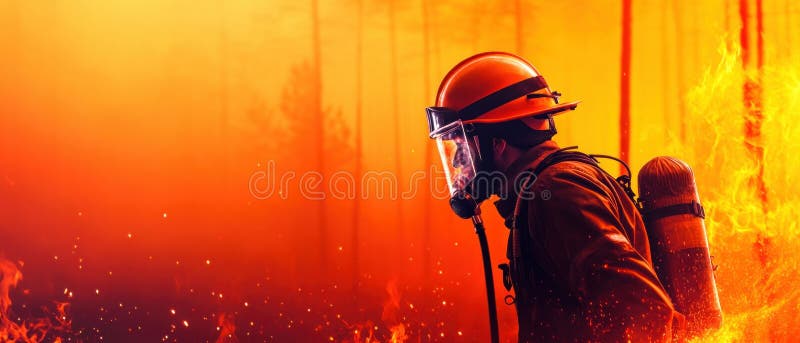 Firefighter Battling Wildfire in Intense Heat Stock Illustration ...