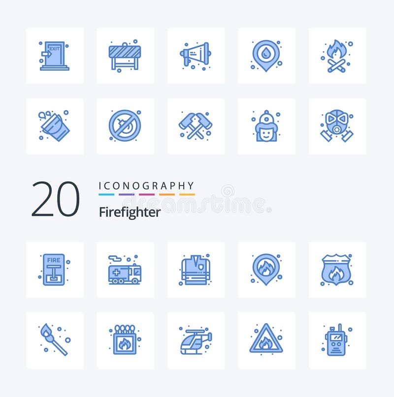 20 Firefighter Blue Color Icon Pack Like Fire Protection Fire Fighting ...