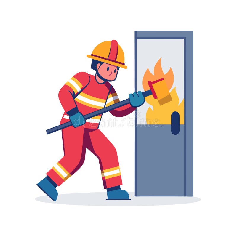 Firefighter Breaking Down a Door with an Axe To Extinguish a Fire ...