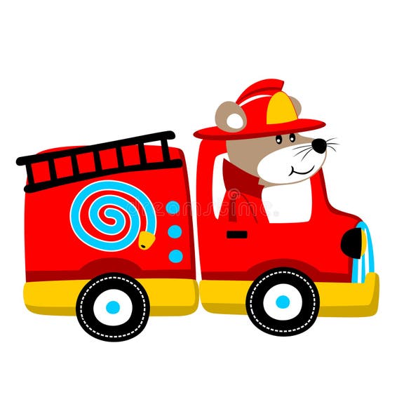 Firefighter Cartoon with Funny Driver Stock Vector - Illustration of ...
