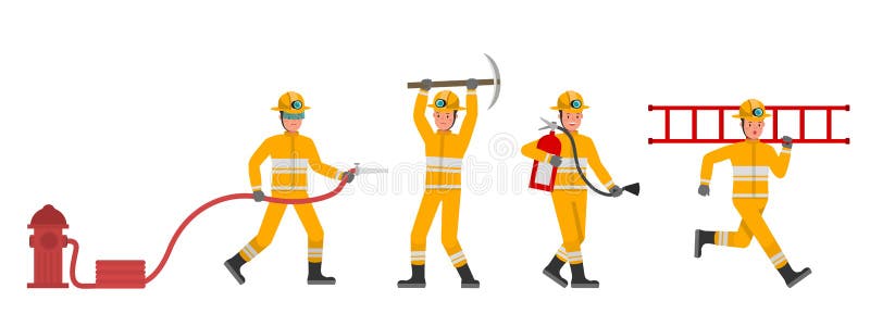 Firefighter Character Vector Design. Presentation in Various Action ...