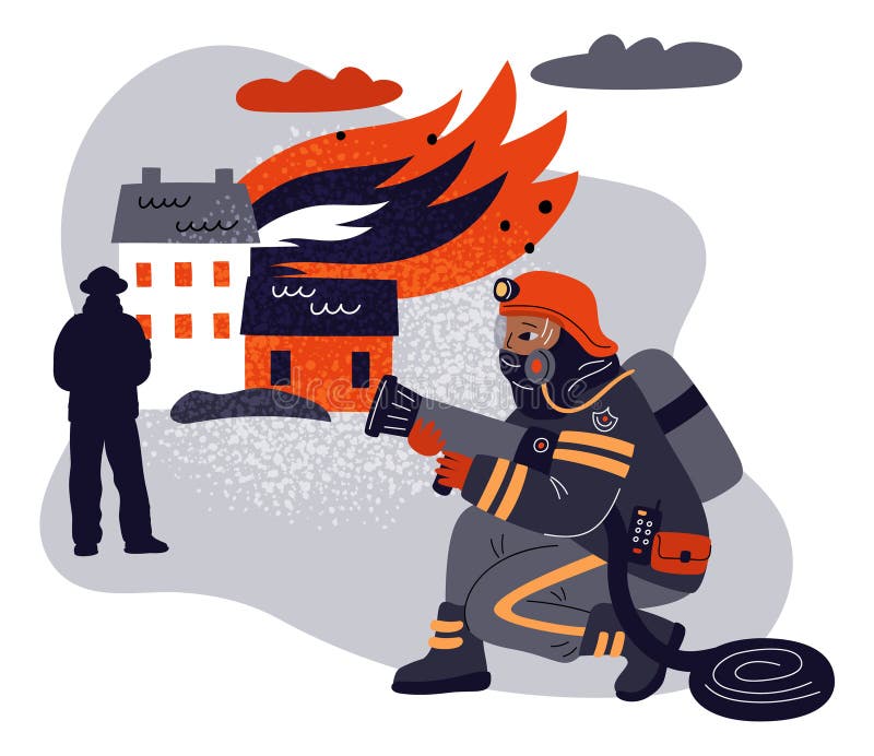 Firefighter Characters. Brave Fireman Extinguishing Fire. Emergency ...