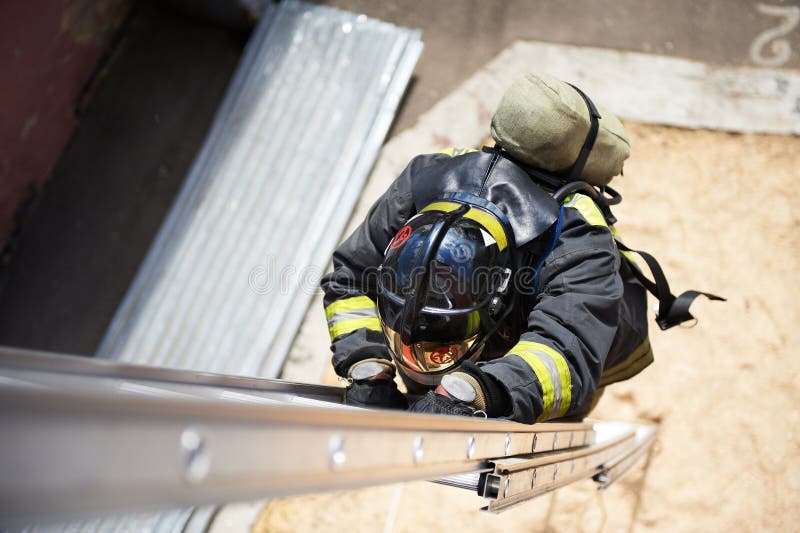 Firefighter Ladder Climb stock image. Image of heat, emergency - 18717087