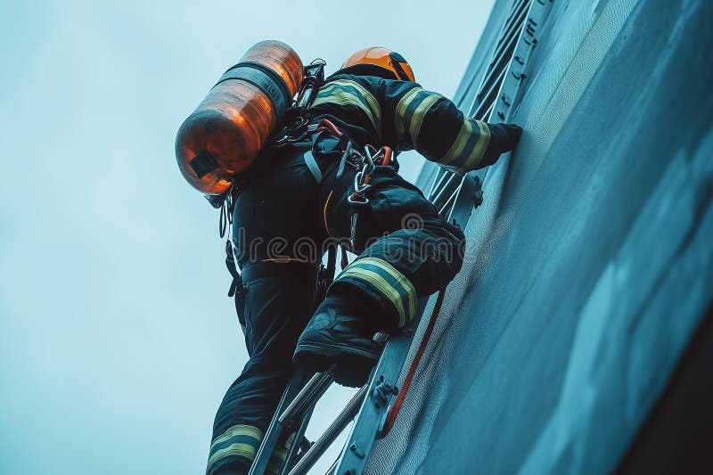 Firefighter Climbs a Building with Determination, Ready for Rescue ...