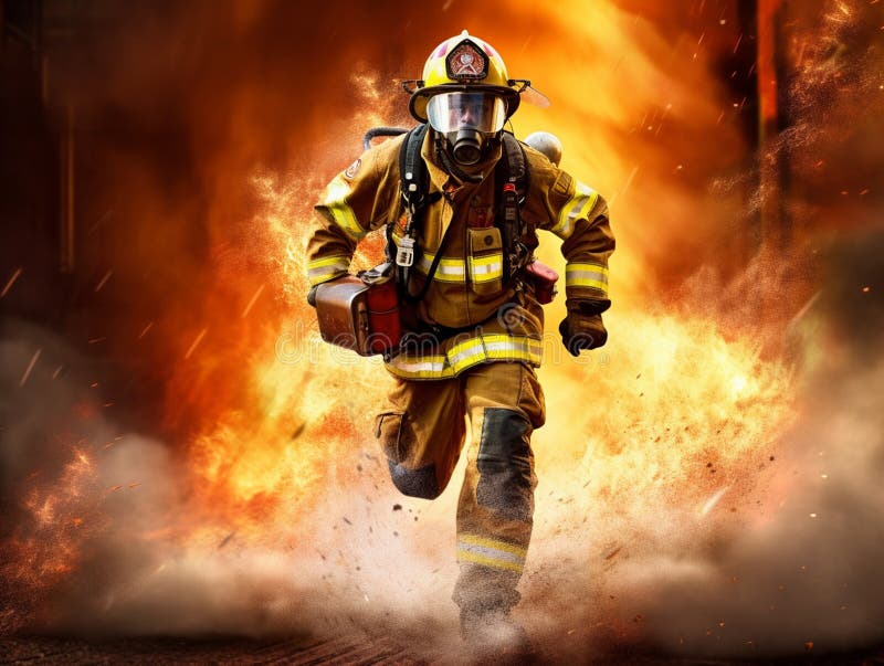 A Firefighter Complete with Firefighting Suit and Gear is Bravely ...