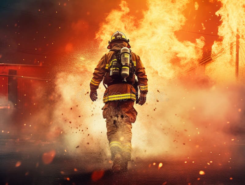 A Firefighter Complete with Firefighting Suit and Gear is Bravely ... A Firefighter Complete with Firefighting Suit and Gear is Bravely ...