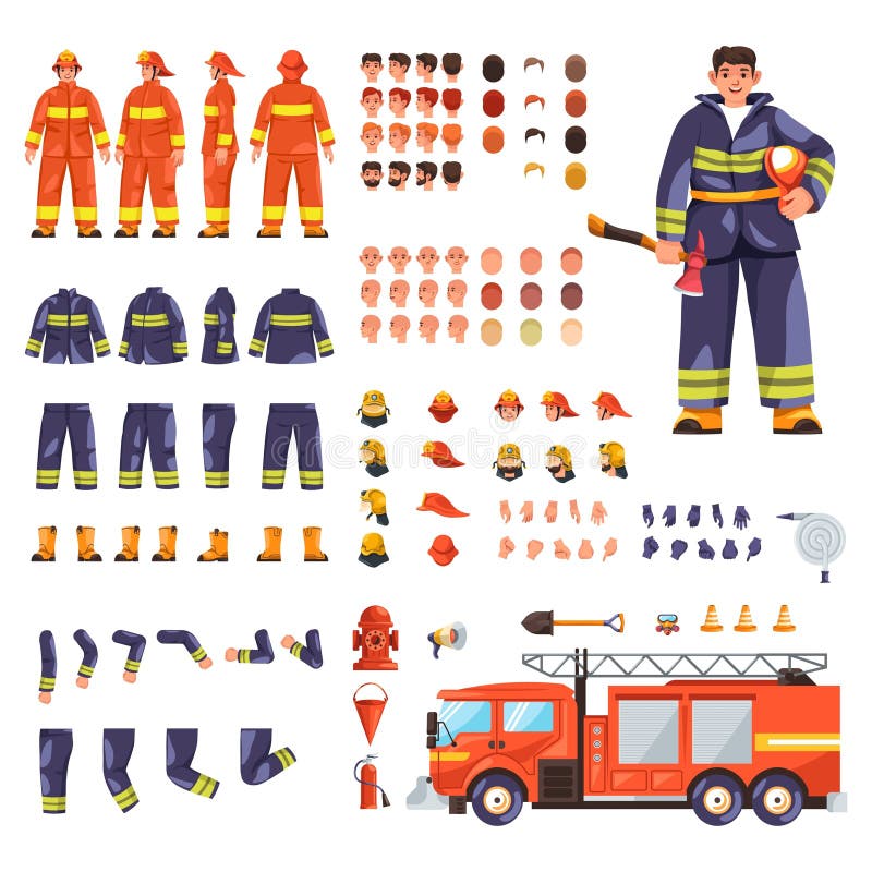 Firefighter Creation. Fireman Character Constructor Kit, Fire Fighter ...