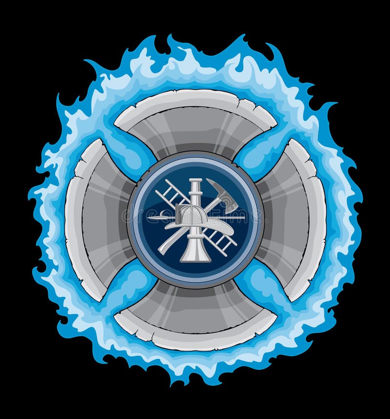 Firefighter Cross with Axes and Flames Stock Vector - Illustration of ...