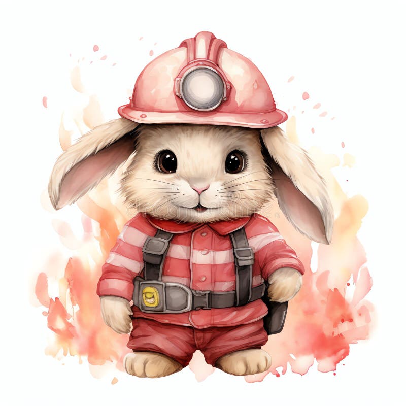 Firefighter Cute Bunny Blue Cute Bunny Watercolor Stock Illustration ...