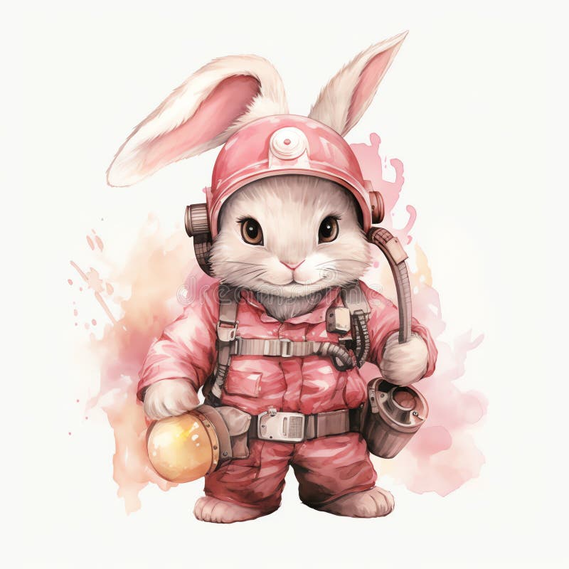 Firefighter Cute Bunny Blue Cute Bunny Watercolor Stock Illustration ...