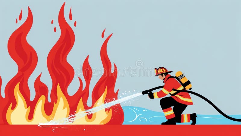 Firefighter in Action: Battling Flames with Hose and Courageous ...