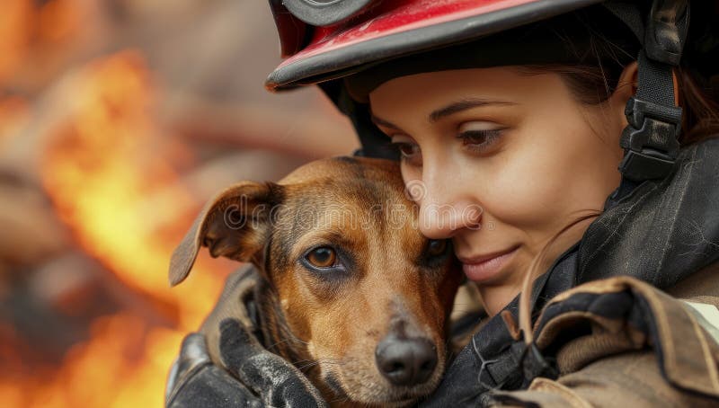 Firefighter with Dog Amidst Flames Stock Illustration - Illustration of ...