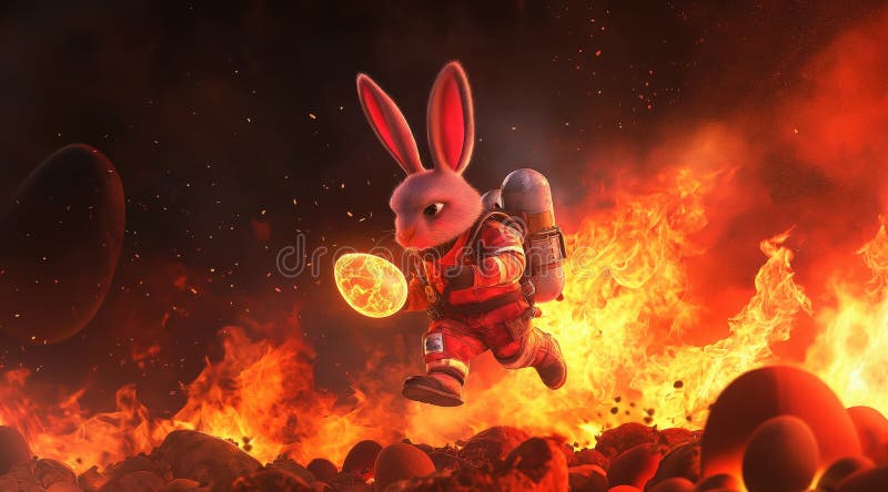 Firefighter Easter Bunny Rescuing a Glowing Egg Stock Image - Image of ...