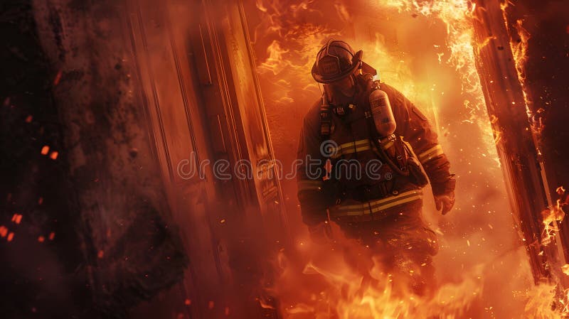 Firefighter Entering a Burning Building. this is AI Generative Image ...