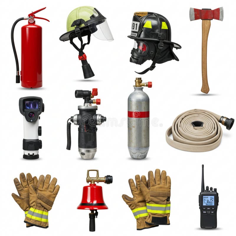 Firefighter Equipment Collection Stock Illustration - Illustration of ...