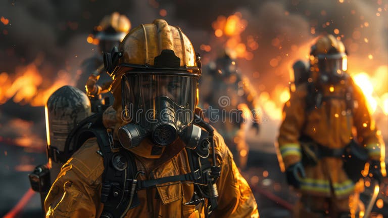 Firefighter at the Event with Flames Stock Illustration - Illustration ...