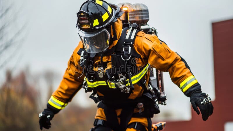 Firefighter in Exoskeleton Suit for Enhanced Performance in Action ...