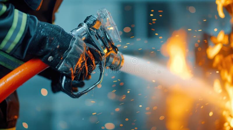 Firefighter Extinguishing Fire Close Up, Focus on Firefighting ...
