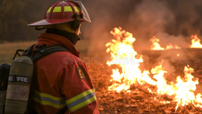 Firefighter Extinguishing a Fire in the Forest Firefighters at Work ...