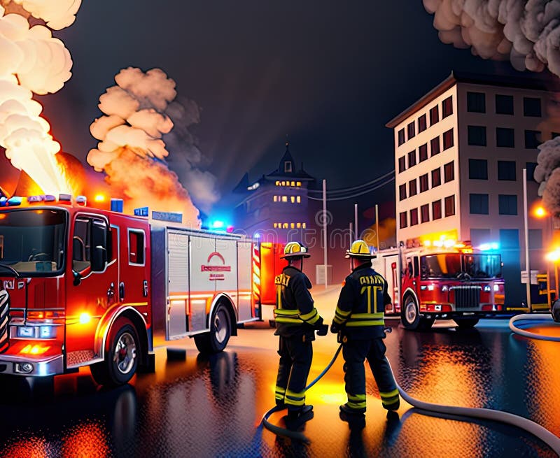 Firefighter. Fictional Workplace. Generative AI. Stock Illustration ...